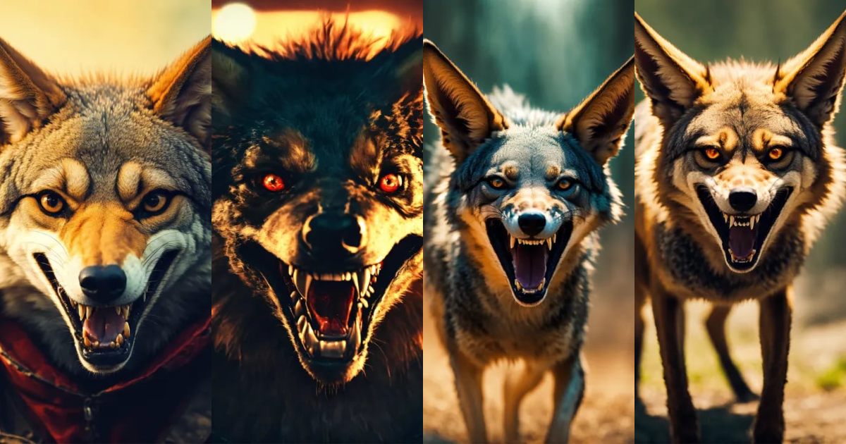 Lexica - One crazed slavering grinning evil jackal faces the camera ...