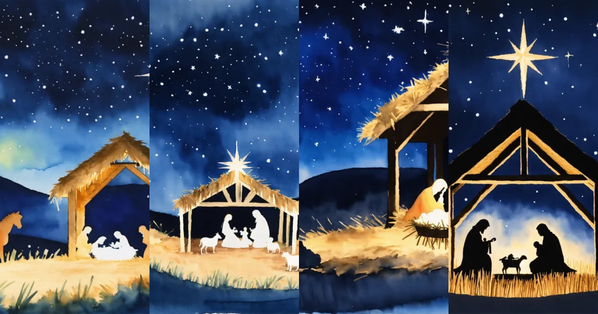 Lexica - A watercolor of a silhouette of a traditional nativity scene ...