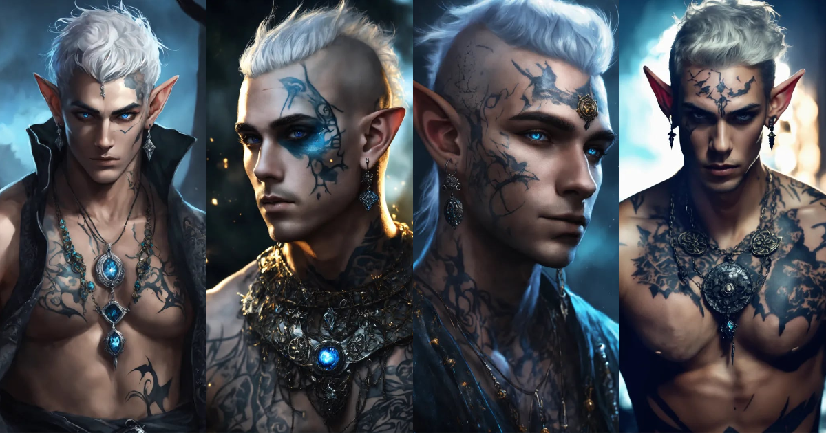Lexica - Fantasy portrait of a tatooed male elf, sickly thin, gaunt ...