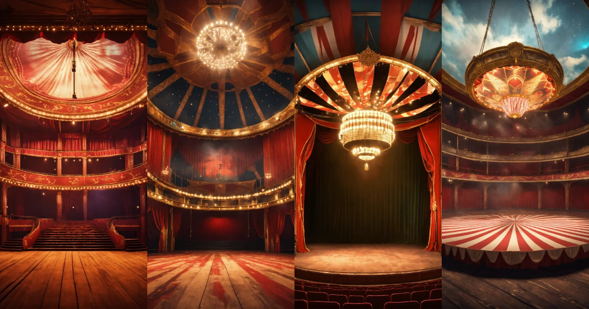 Lexica - A giant abandoned, haunted stage, circus style, edgy art, 8K ...