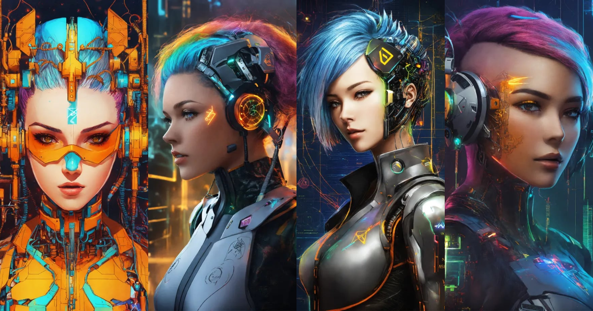 Lexica - Neo Sapien clothing line logo, Close up of a Cyborg woman ...