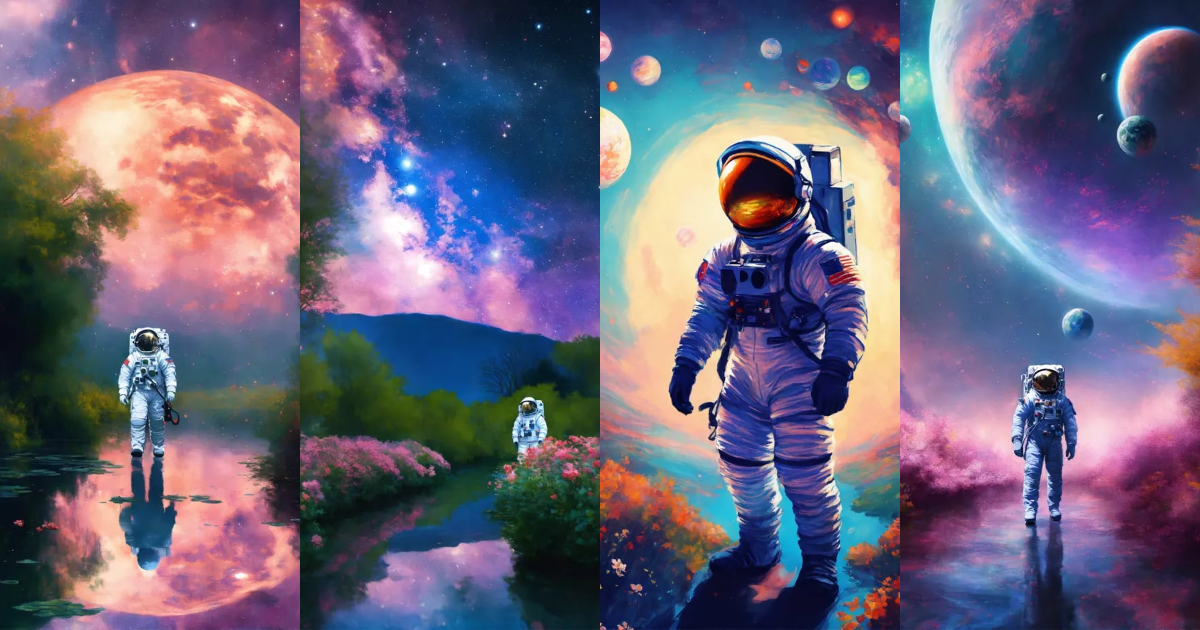 Lexica - A monet style space ambience with an astronaut