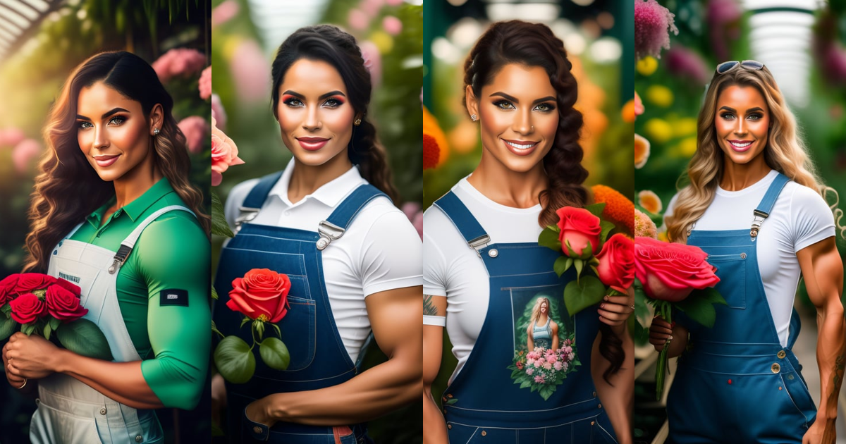 Lexica - Portrait of a young woman ((bodybuilder)) gardener wearing ...