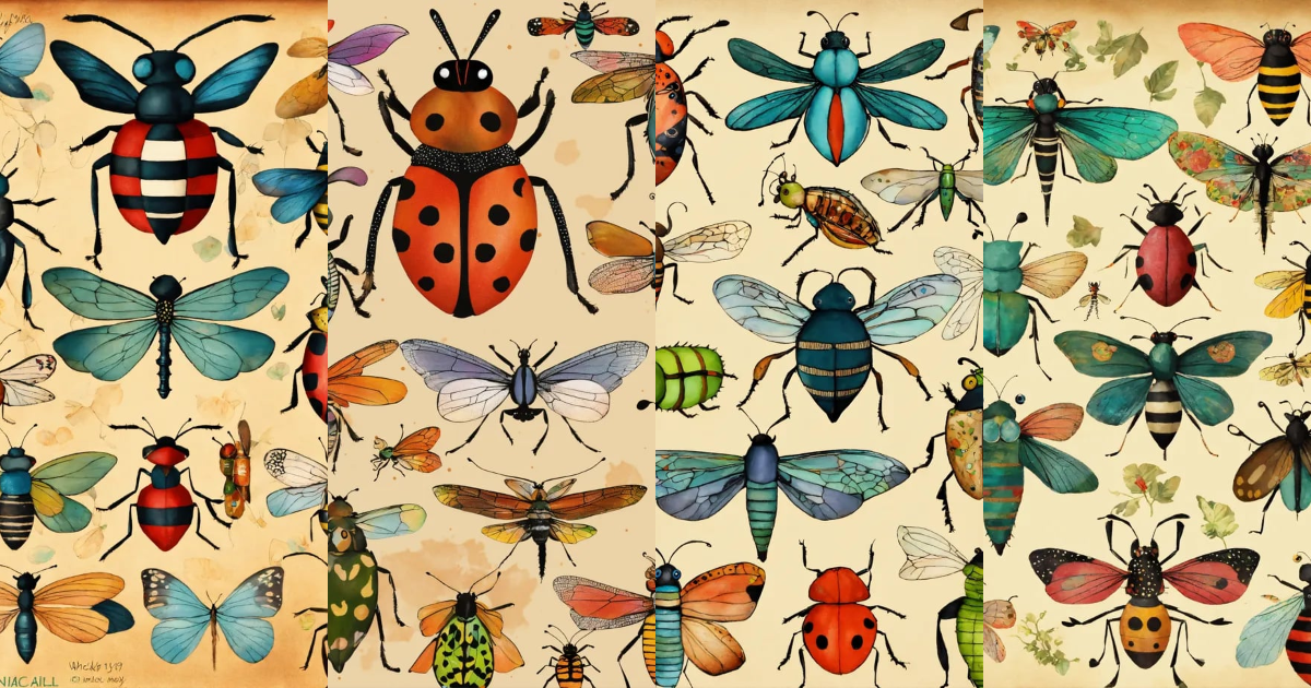 Lexica - Mixed Media Whimsical Insects, Quirky Bug Graphics, Commercial ...