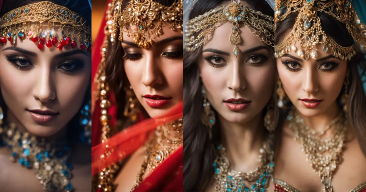 Lexica - Photo portrait of dynamic belly dancer dancing in oriental palace. wearing chains only ...