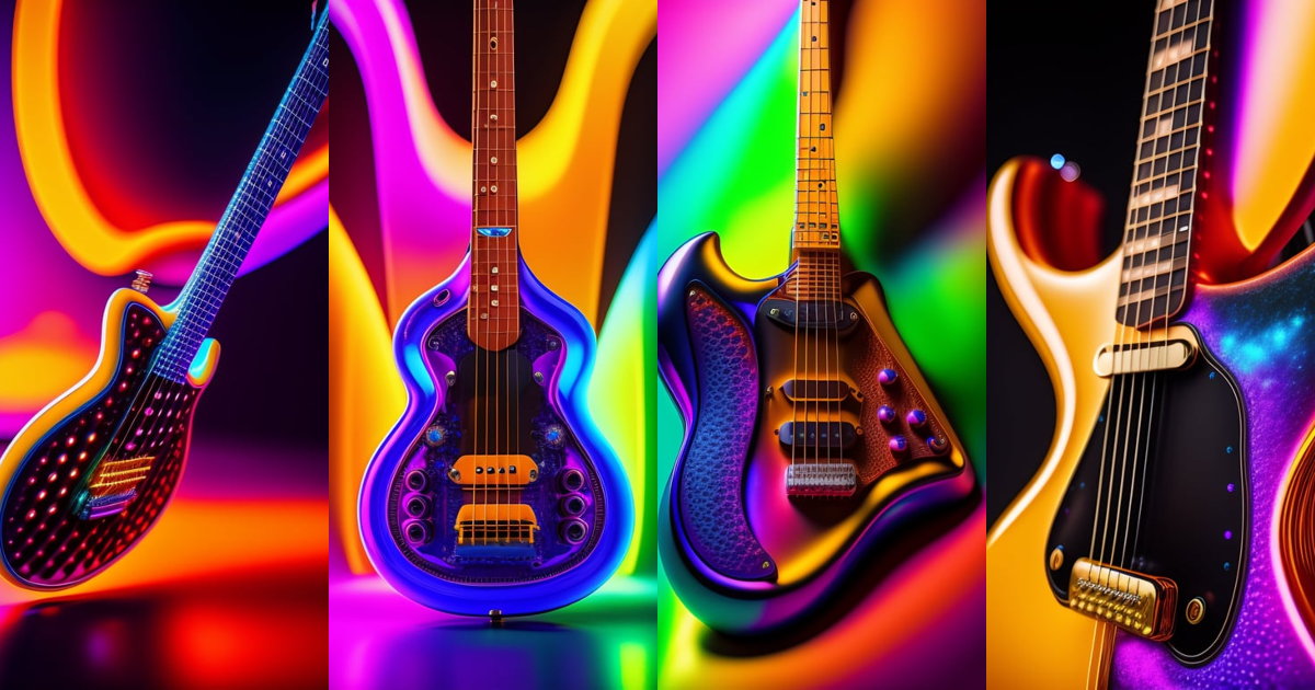Lexica - Alien guitar, flowing shapes, holes, shiny, colorful product ...