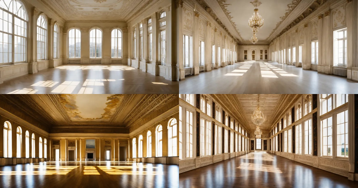 Lexica - Long gallery white windows white floor white ceiling on a ...