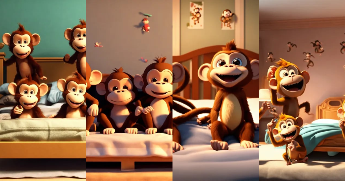 Lexica - Four little monkeys jumping in the bed, and one monkey is fell ...