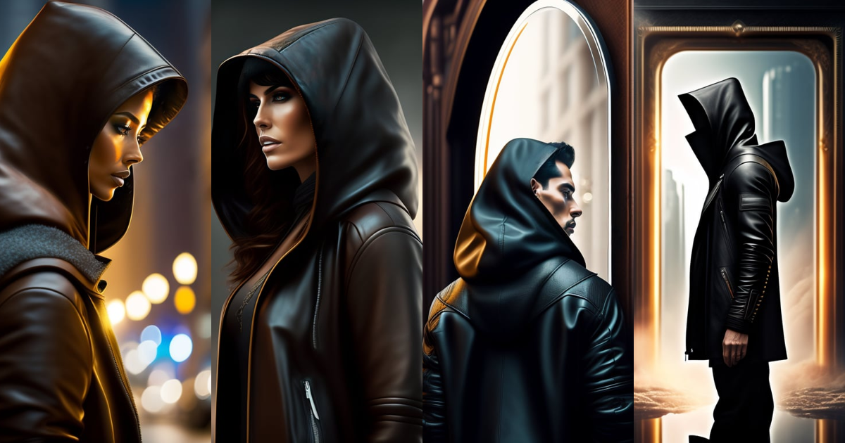 Lexica - An humanoid with a leather ragged hooded jacket, a mirror ...