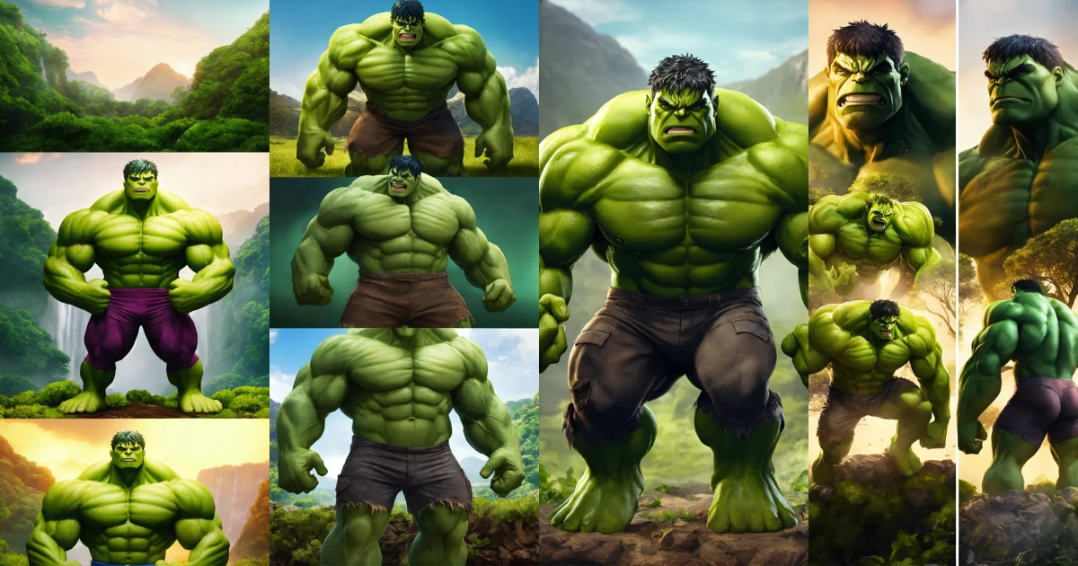 Lexica - Different versions of Hulk standing together, nature ...