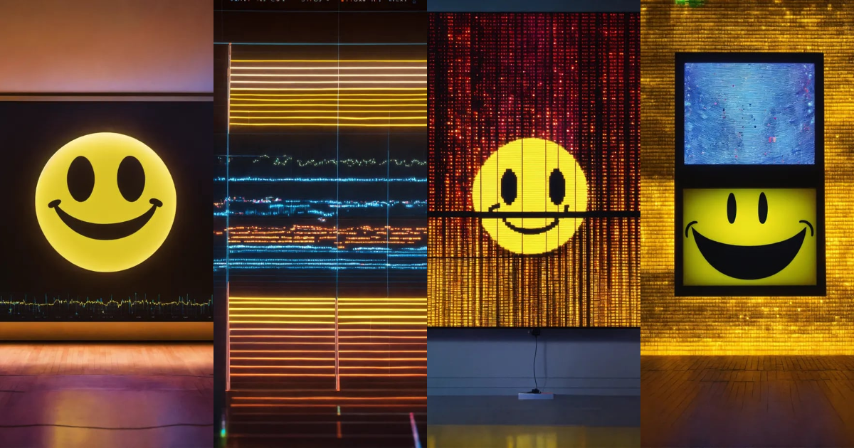 Lexica - Smiley face waveform on a big screen pixar, 8k, cartoom