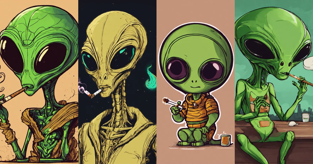 Lexica - Alien simple fumando un cigarro, PNG, doodle