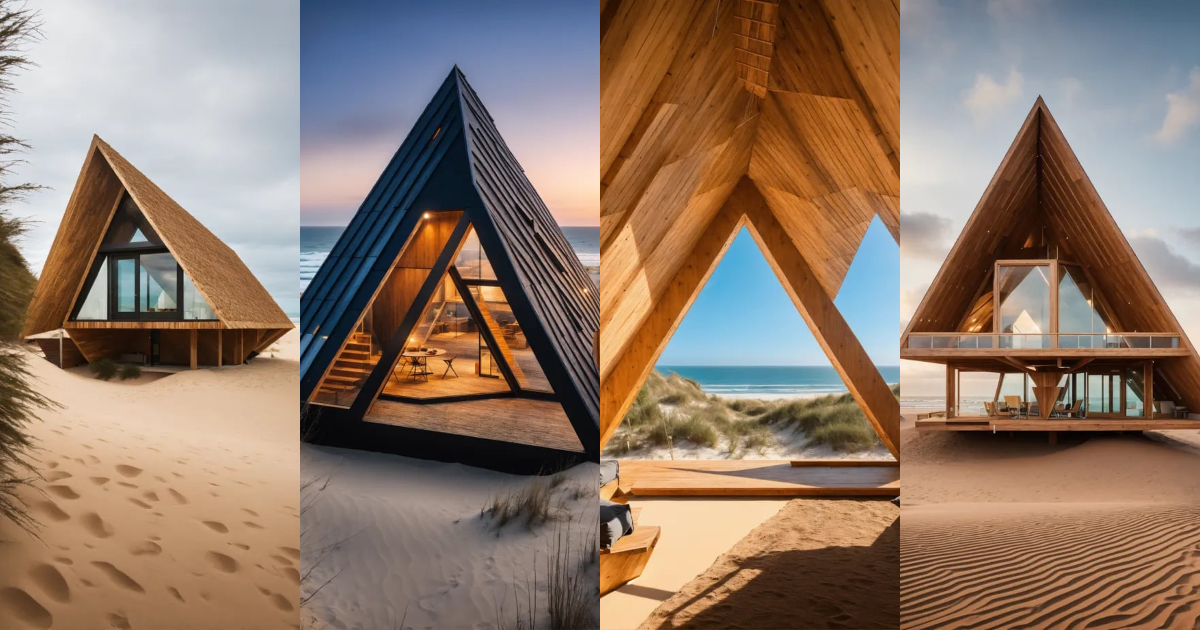 Lexica - A small futuristic house made of multiple wooden triangles in ...