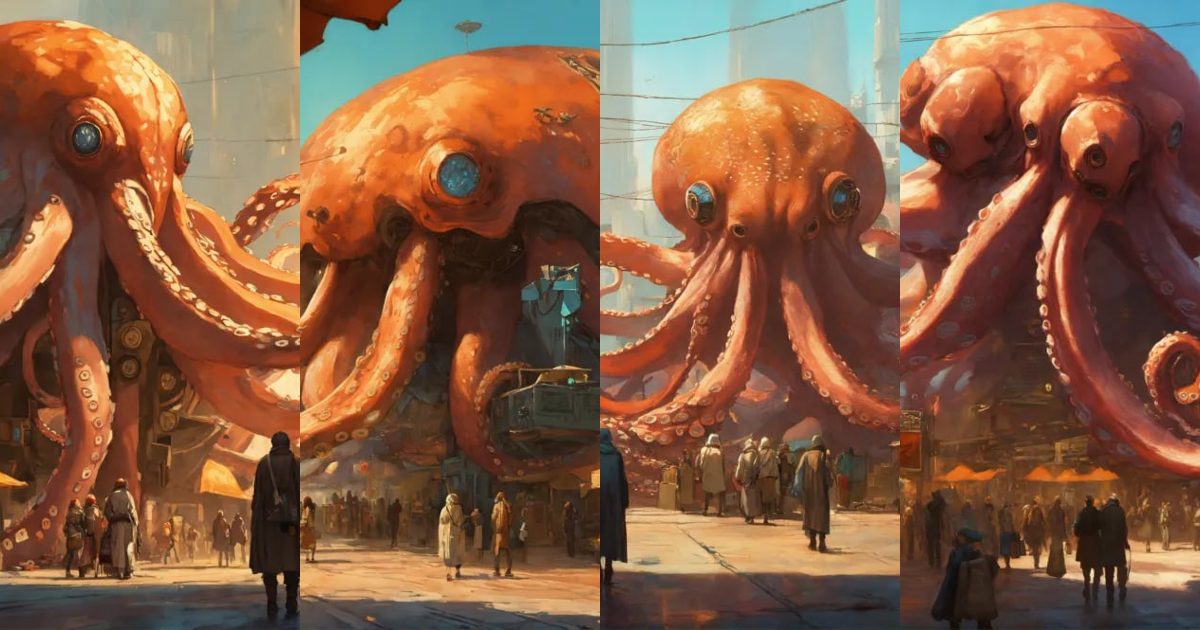 Lexica - Huge octopus doing shopping in a star wars movie vibrant ...