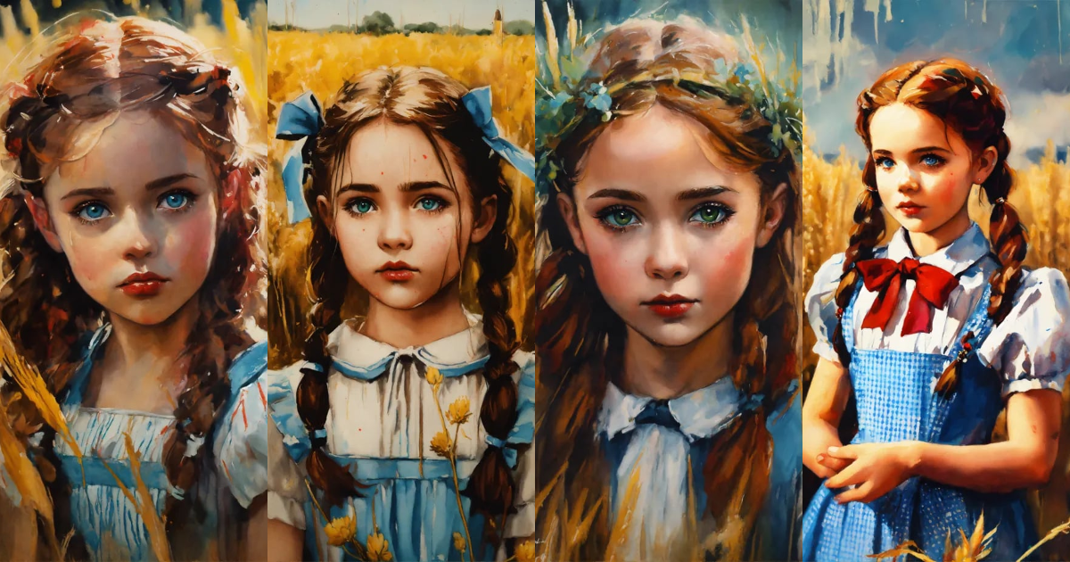 Lexica - Mixed media oil painting of a beautiful adorable Dorothy from ...