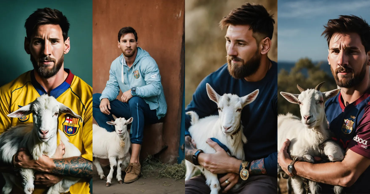 Lexica - Portrait of Lionel Messi holding a goat