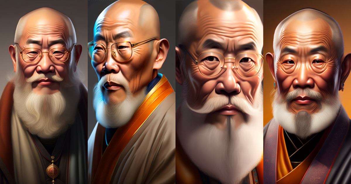 Lexica - A front portait of old chinese monk, beard on chin,hyper realistic