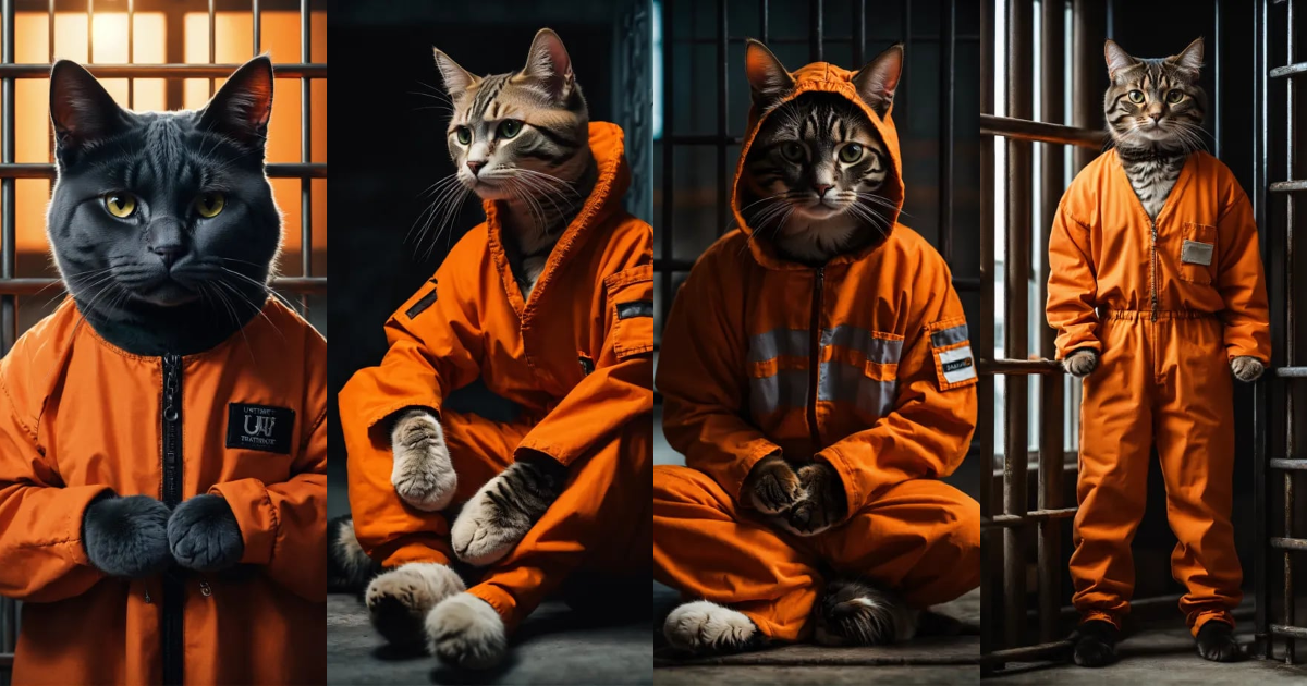 Lexica - Dark aesthetic, a cute cat wearing an inmate orange jumpsuit ...
