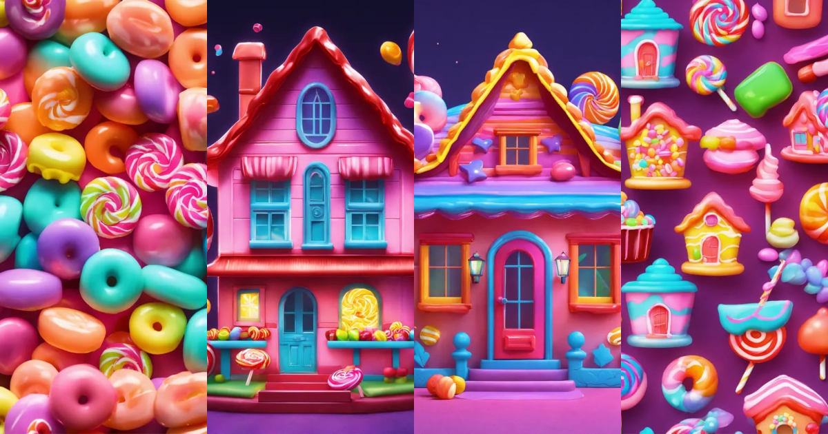 Lexica - Cute candy house neon colors 3d realistic style