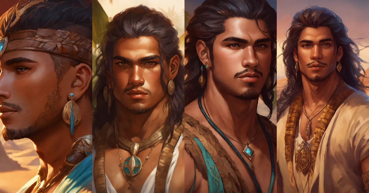 Lexica - Portrait of polynesian man, age 20, prince, muscular, desert ...
