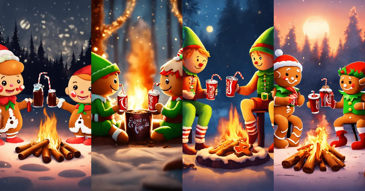 Lexica - Funny couple of gingerbread man and elf drinking cocacola ...