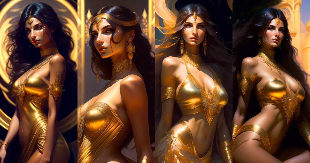 Lexica - A beautiful cinematic female sand goddess, emily ratajkowski, golden and black dress ...