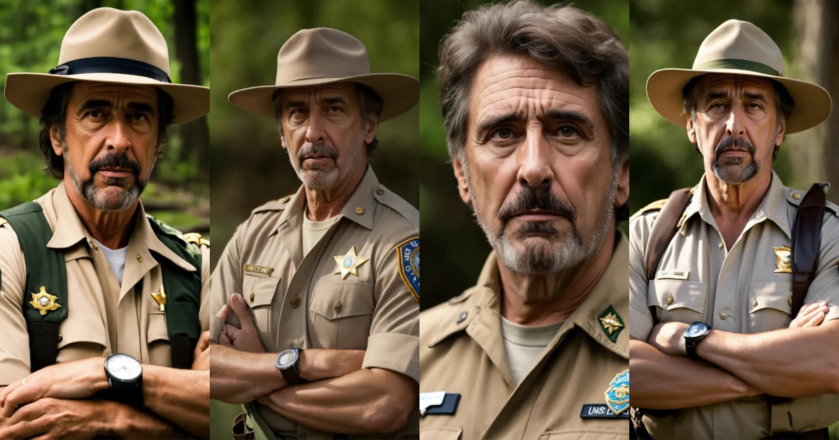 Lexica - Scared man, US PARK RANGER, FRONT VIEW, casual clothes, arms ...