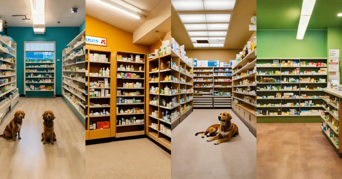 Lexica - A photo of a pet pharmacy. The pharmacy is filled with shelves ...