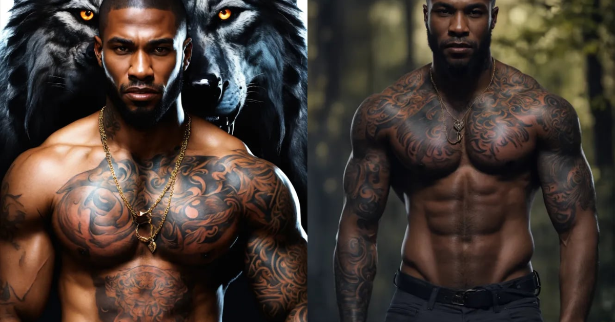 Lexica - Very handsome black man, werewolf shifter, tattoos on arms and ...