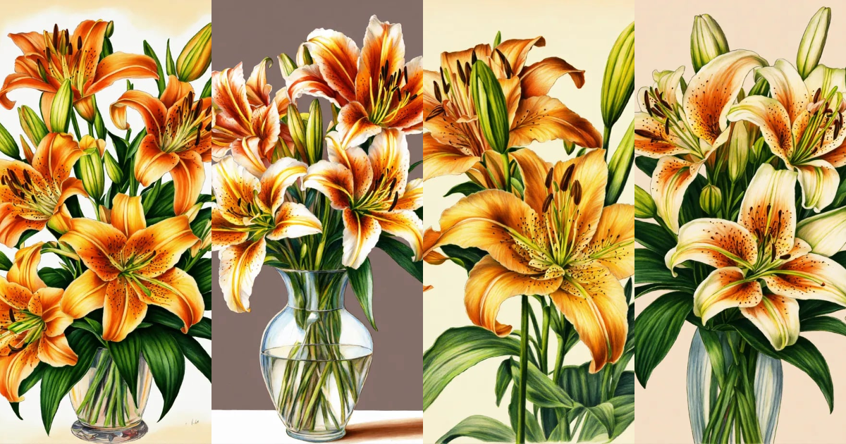Lexica - Beautiful lilies arrangement, excellent, vintage style ...
