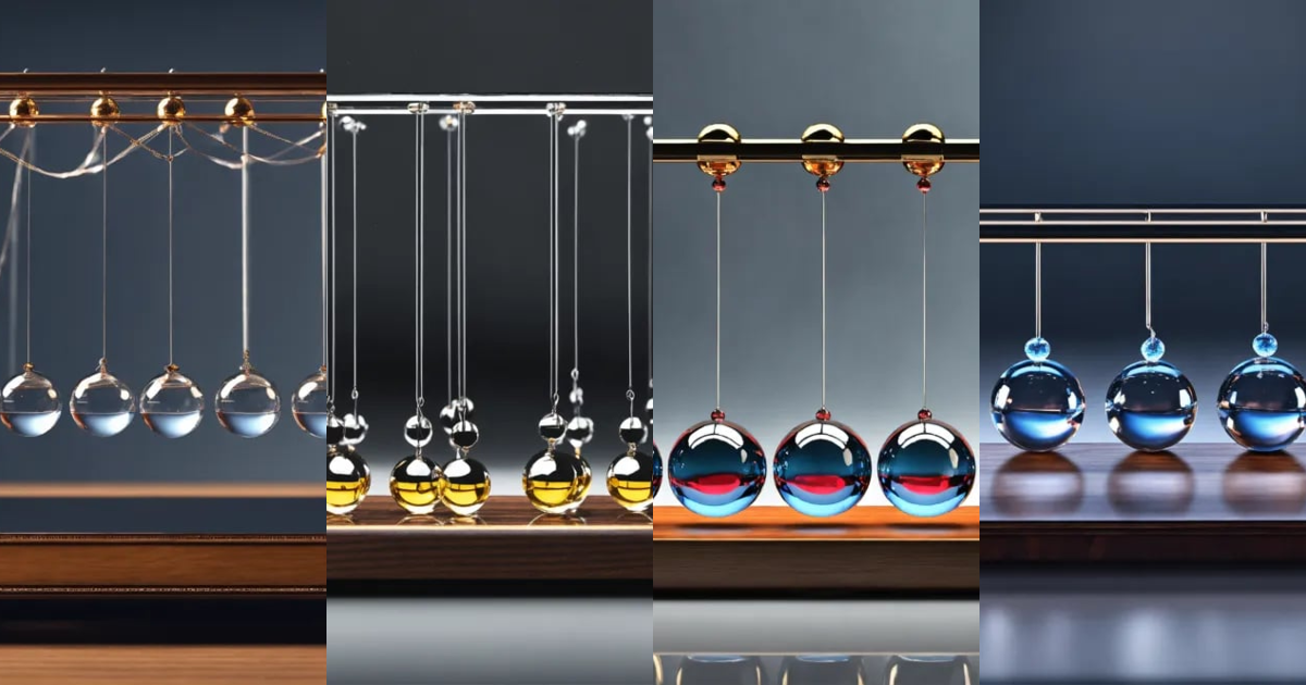 Lexica - Newtons cradle, five crystal clear transparent bouncing balls ...