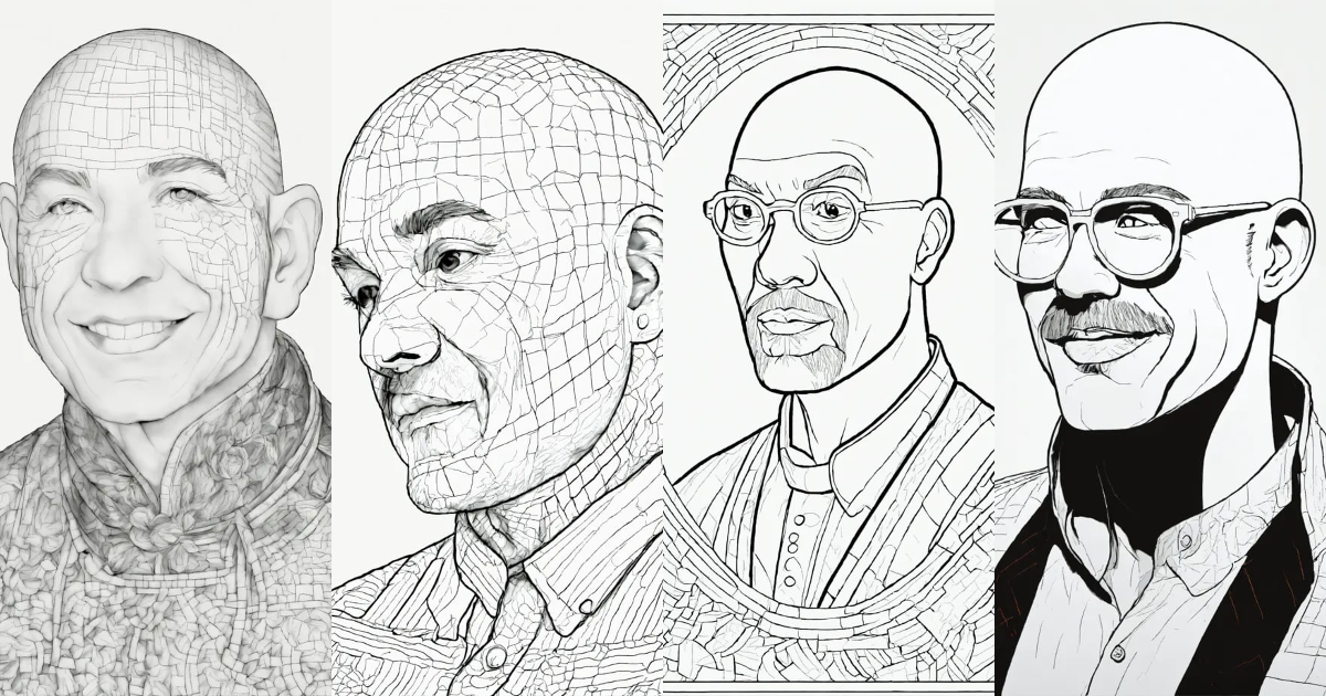 Lexica - B/w outline for coloring book page, caricature funny bald ...