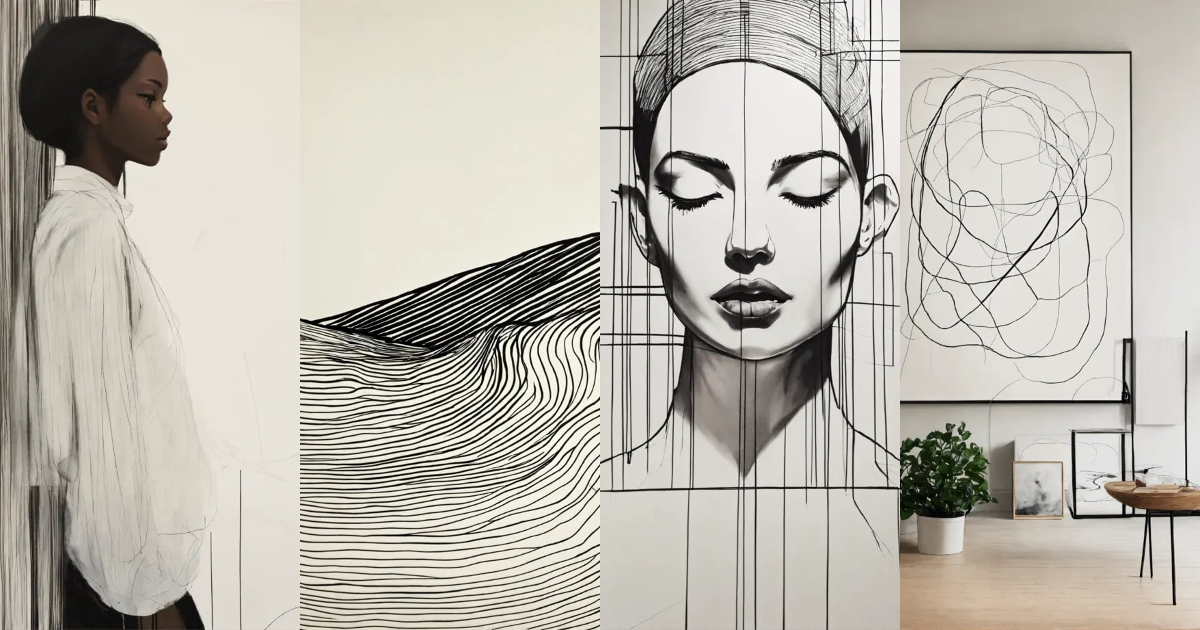 Lexica - Painting of a one black line drawing in white background ...