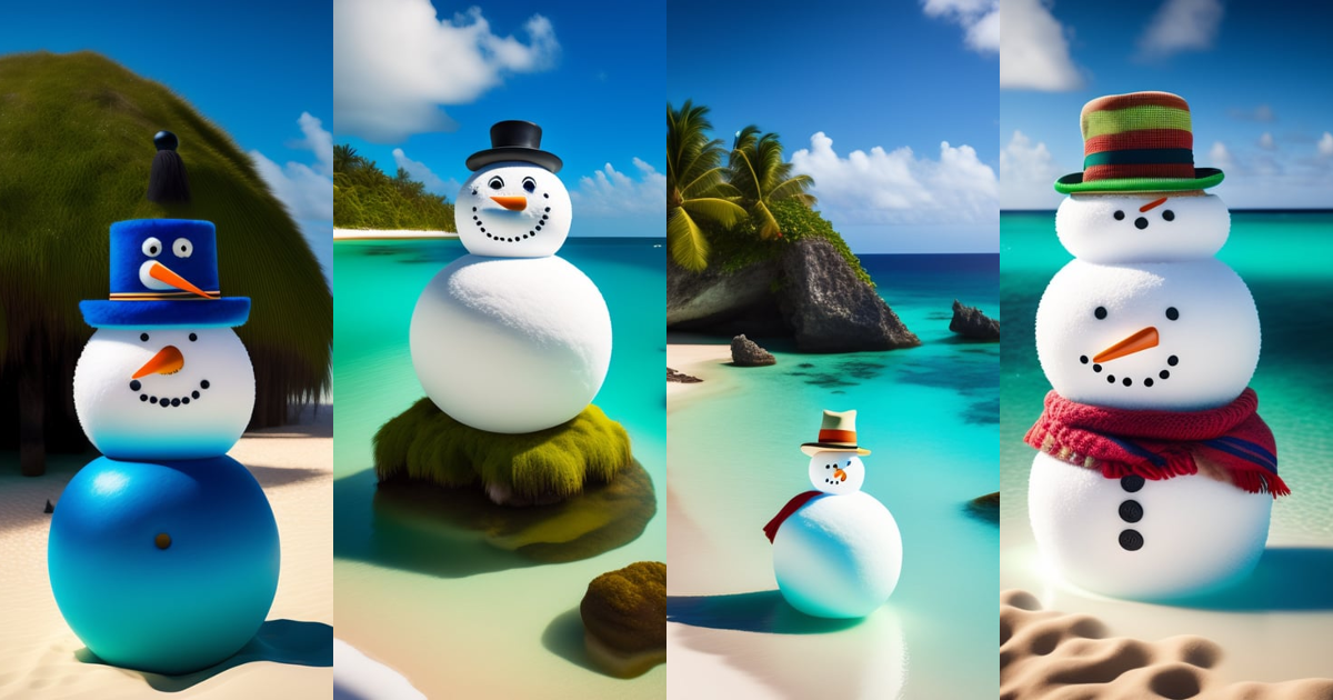 Lexica - Snowman lost in a cribean island, picaso stile