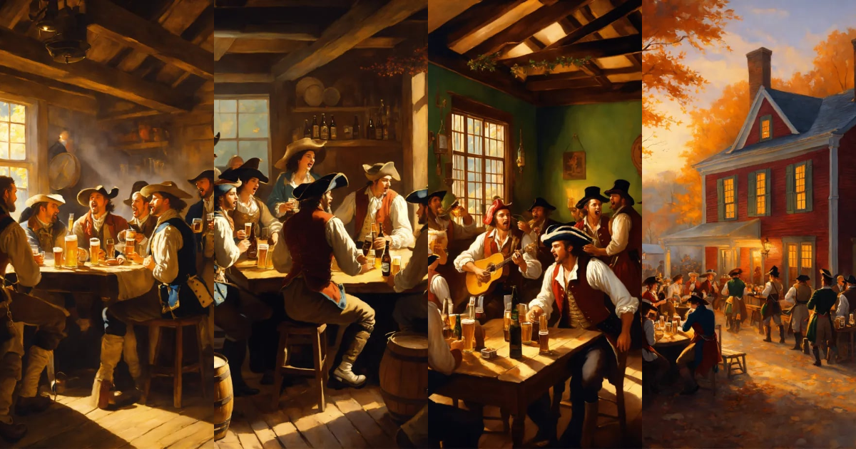 Lexica - A painting of a colonial tavern with people drinking beer and ...