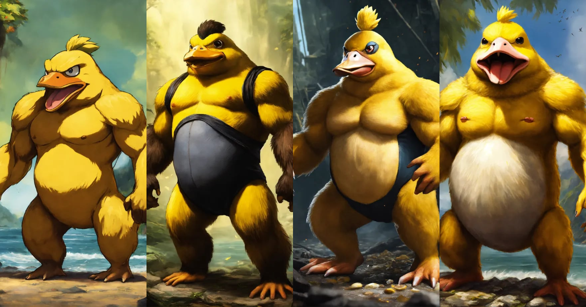 Lexica - Psyduck as a king kong, realistic, muscular.