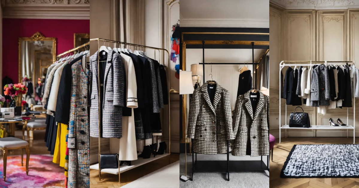 Lexica - Clothing rack with white and black and white tweed colourful ...