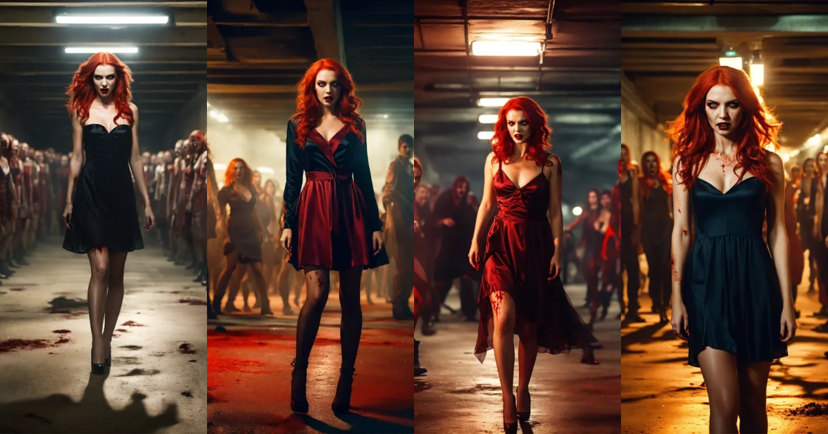 Lexica - A beautiful red haired Vampire woman, in a short silk dress ...