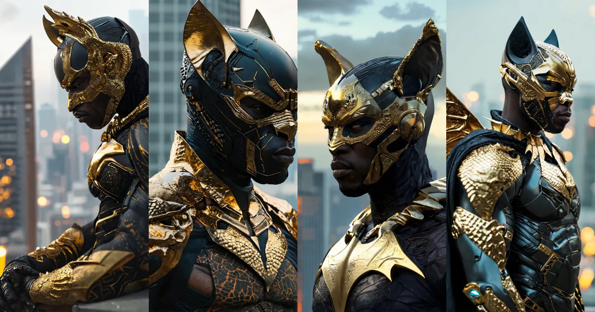 Lexica - A cool picture of AFRICAN BAT MAN WITH GOLD DRAGON MASK, fused ...