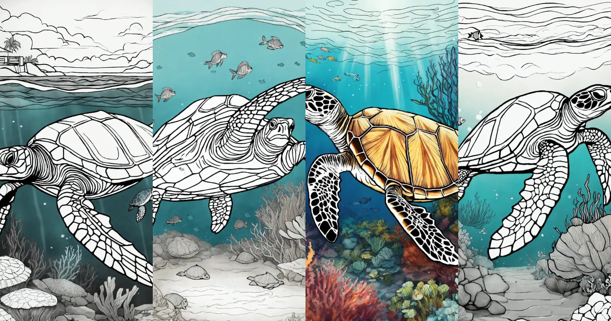 Lexica - Kemps Ridley Sea Turtle in the ocean, line art for a coloring ...