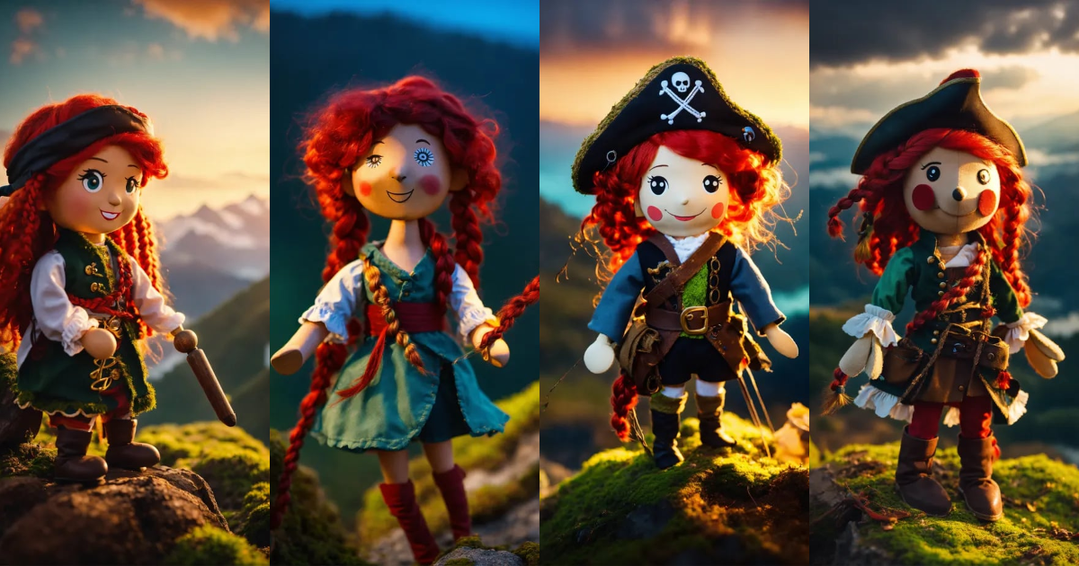 Lexica - One wooden puppets, a red-haired girl with braids, happy ...