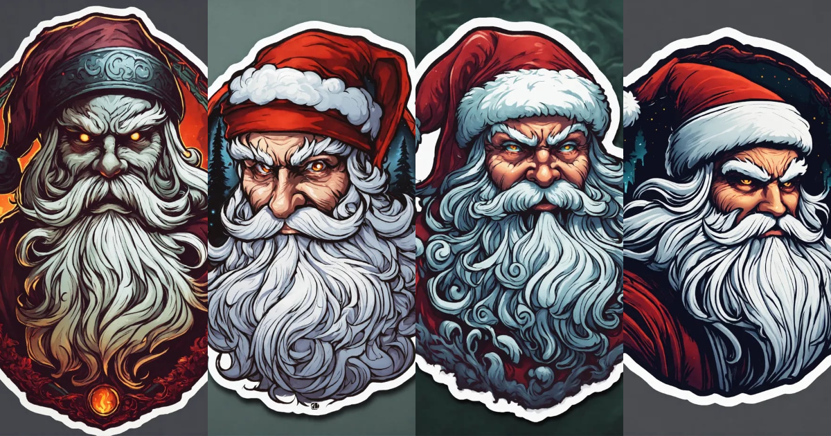 Lexica - WHITE STICKER, SCARY OMINOUS SANTA CLAUS design on a white ...