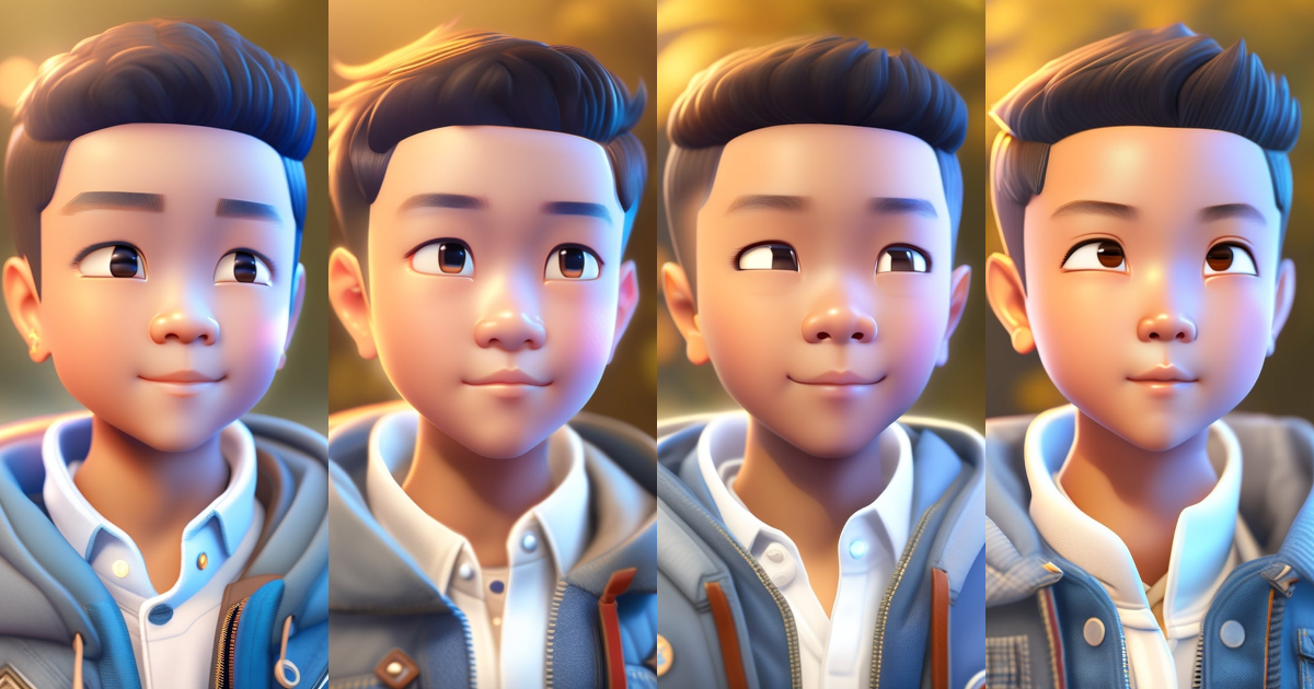 Lexica - Asian boy, oblate face, 3/4 Angle facing camera, denim coat ...