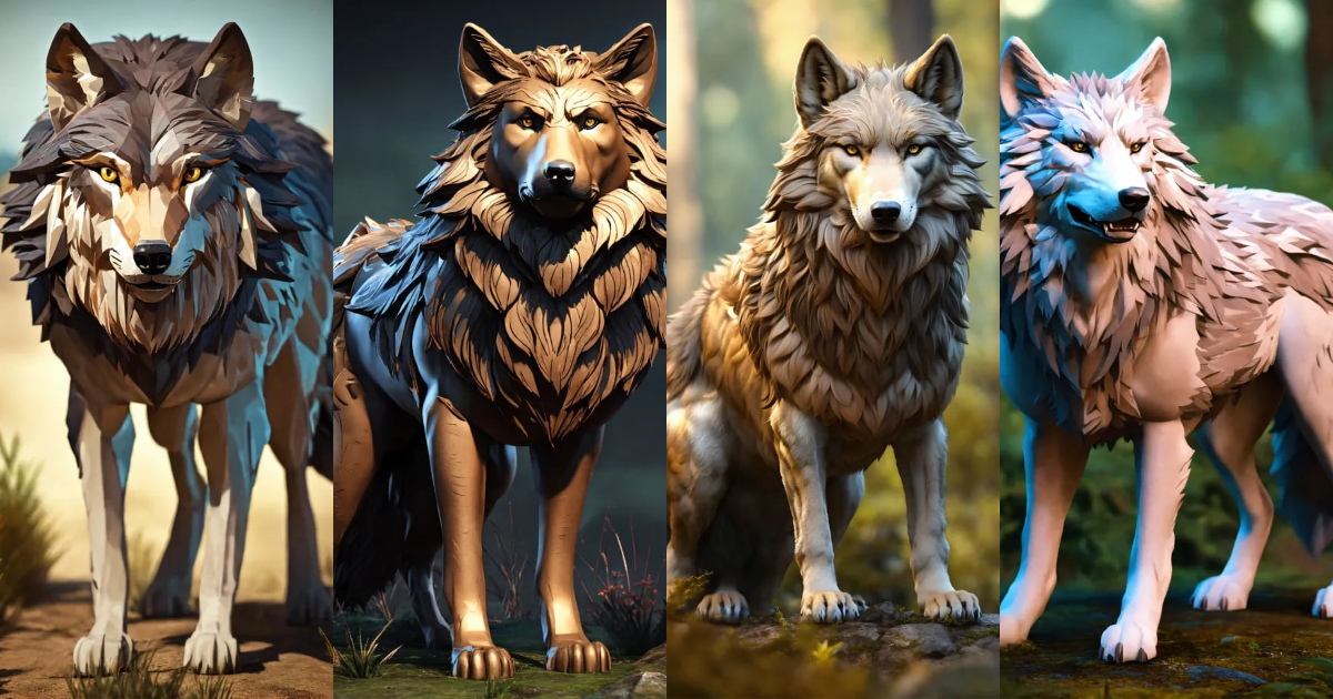 Lexica - Feral wolf with big round belly, 3D style