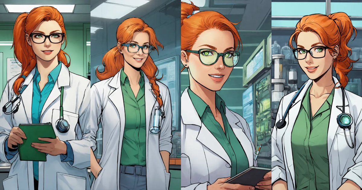 Lexica - Full body of a female scientist in her 30s with green eyes and ...