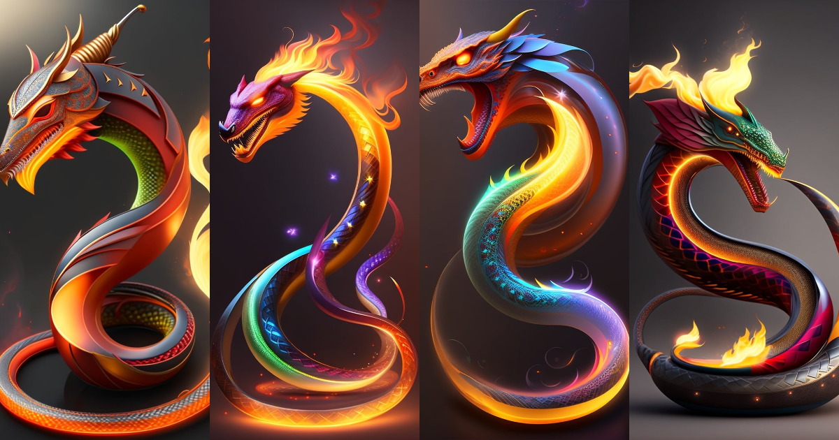 Lexica - Fantasy Serpent made of fire, disney style