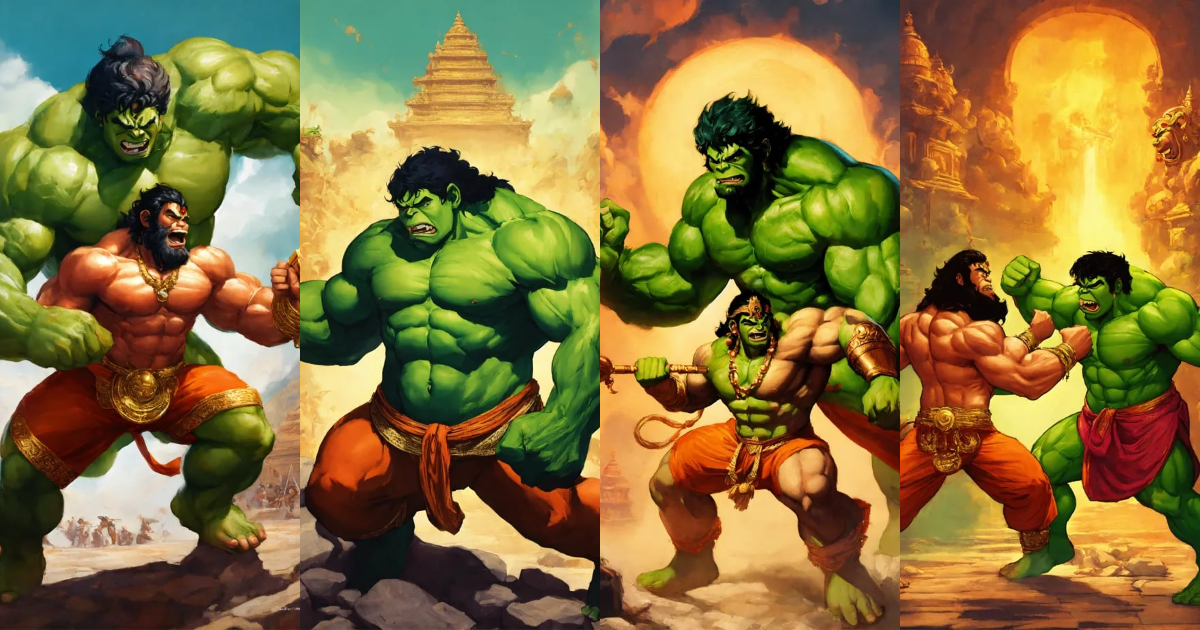 Lexica - Hanuman fighting with hulk