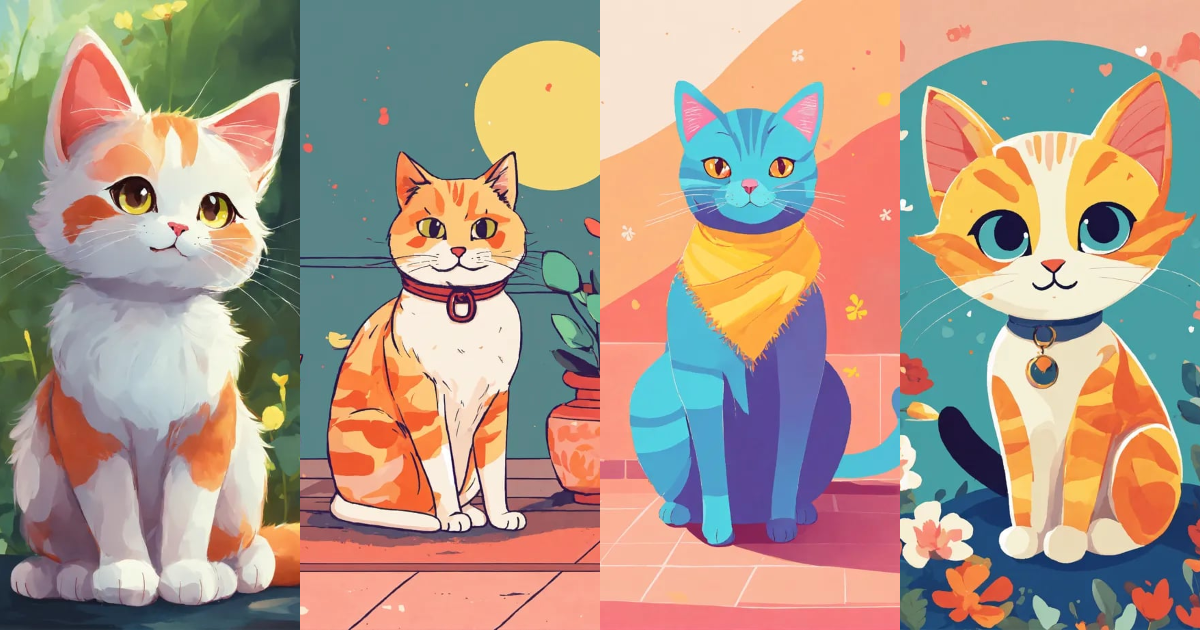 Lexica - Cat character, kind, memorable, bright, cute. simple illustration