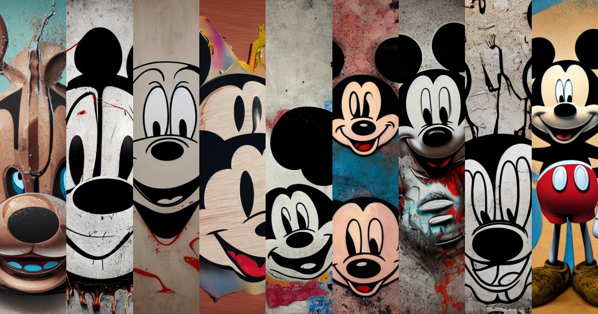 Lexica - Mickey mouse head, Picasso, distorted, ripped, wet, broken ...
