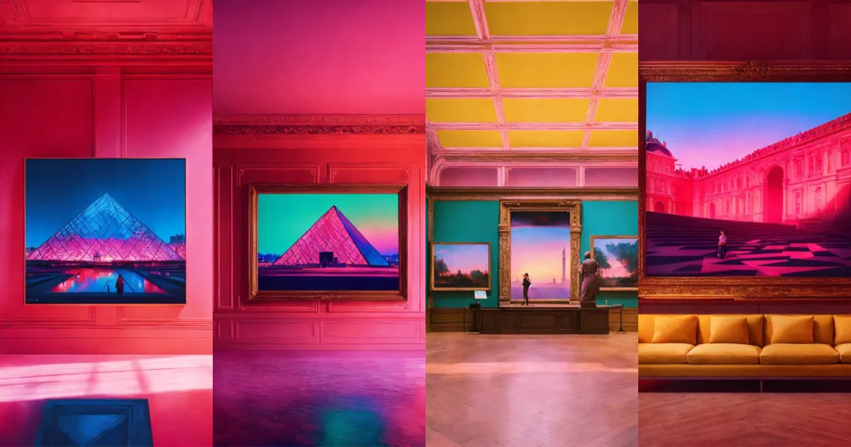 Lexica - Large room at the louvre with massive framed painting on the ...